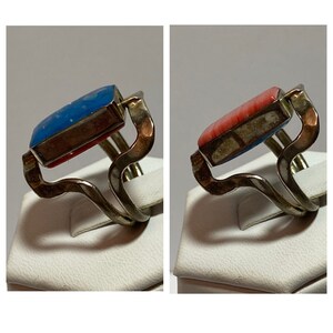 Flip Multi Stone Sterling Ring Pink Coral Blue Fire Opal Sz 8.5 ...