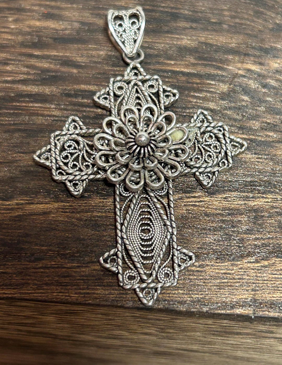 Sterling Filigree Flower Cross Pendant 925 Silver Vintage Southwestern ...