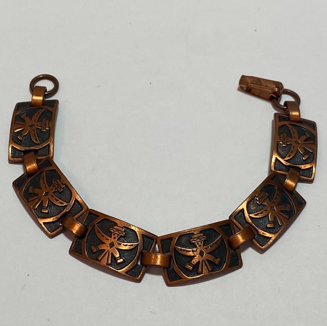 Fred Harvey Era Copper Kachina Bracelet 6.5" Stamped Native Charm ...