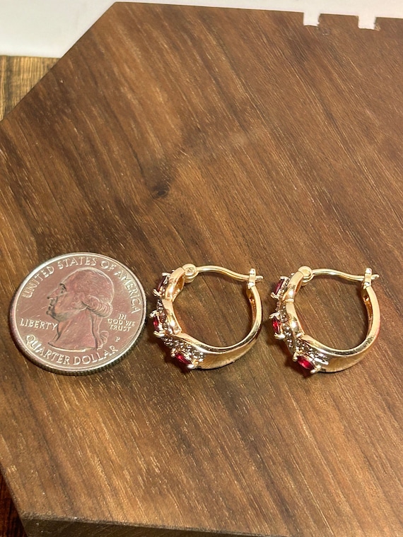 14K Ruby Diamond Hoops Earrings Ross-Simons 14KT Gold… - Gem