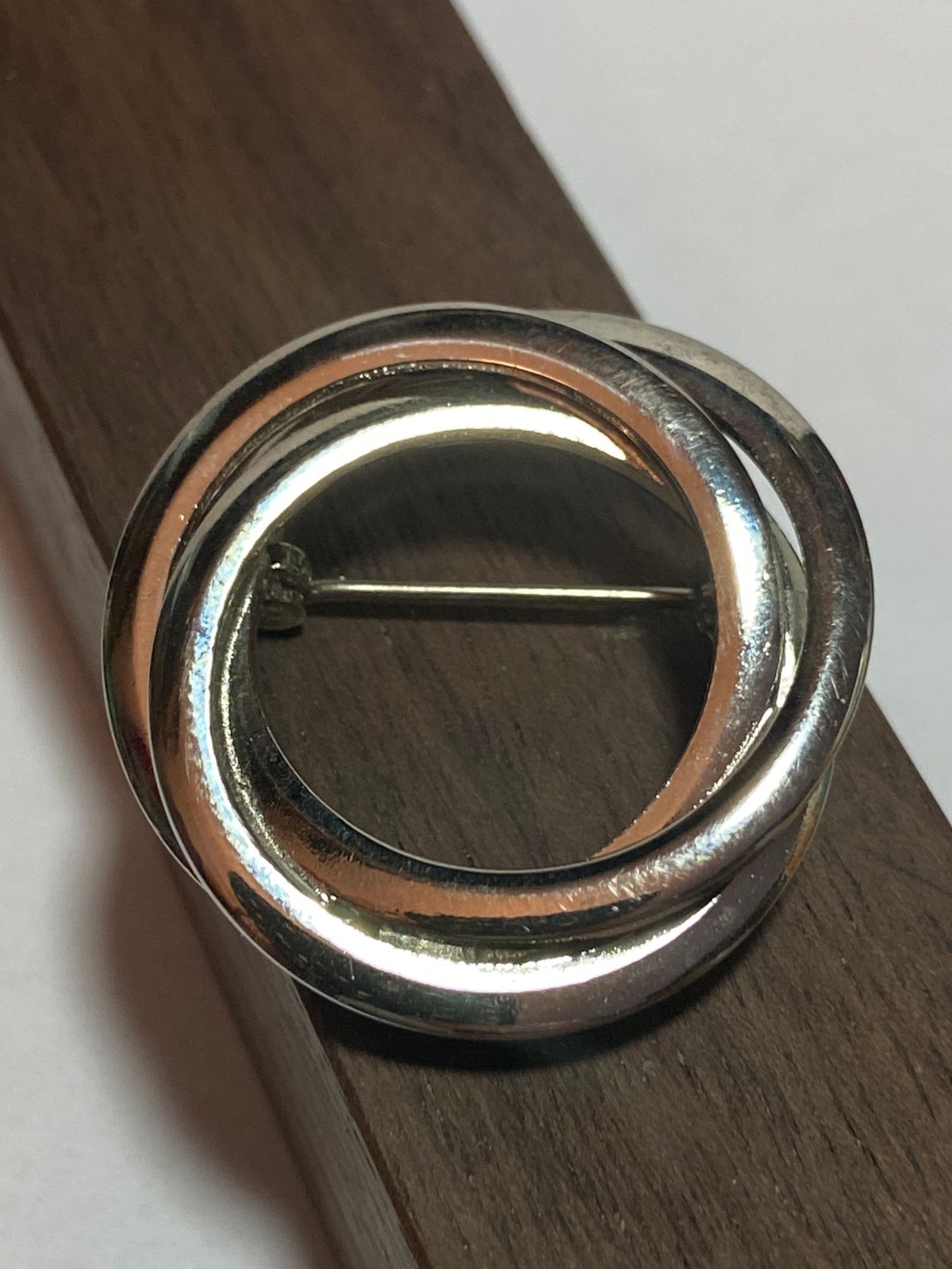 Sterling Double Circle Brooch Pin 925 Silver Interwoven Vintage ...