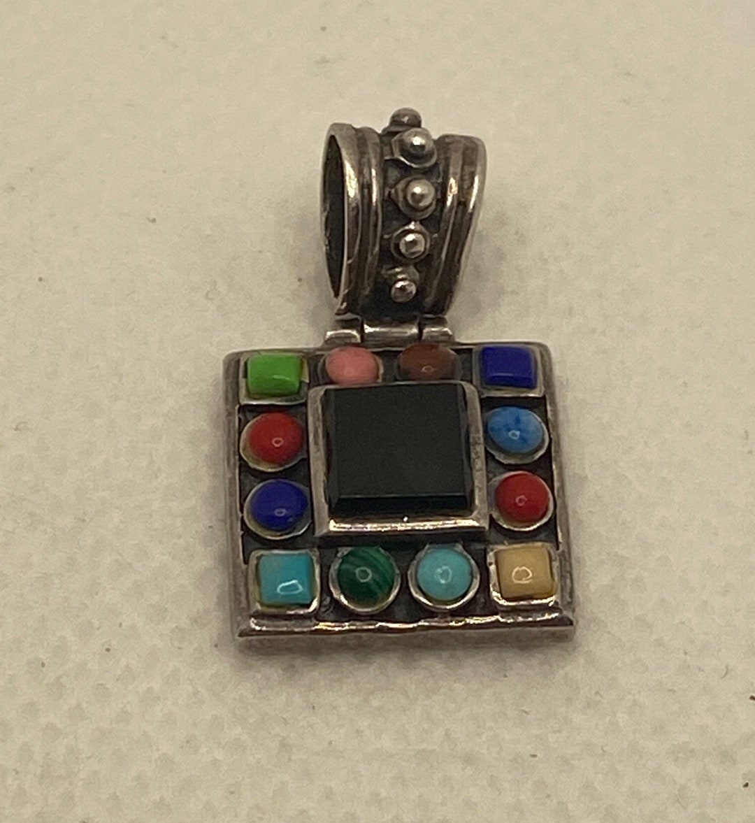Barse Multi Stone Sterling Pendant Turquoise Red Coral Lapis Onxy ...