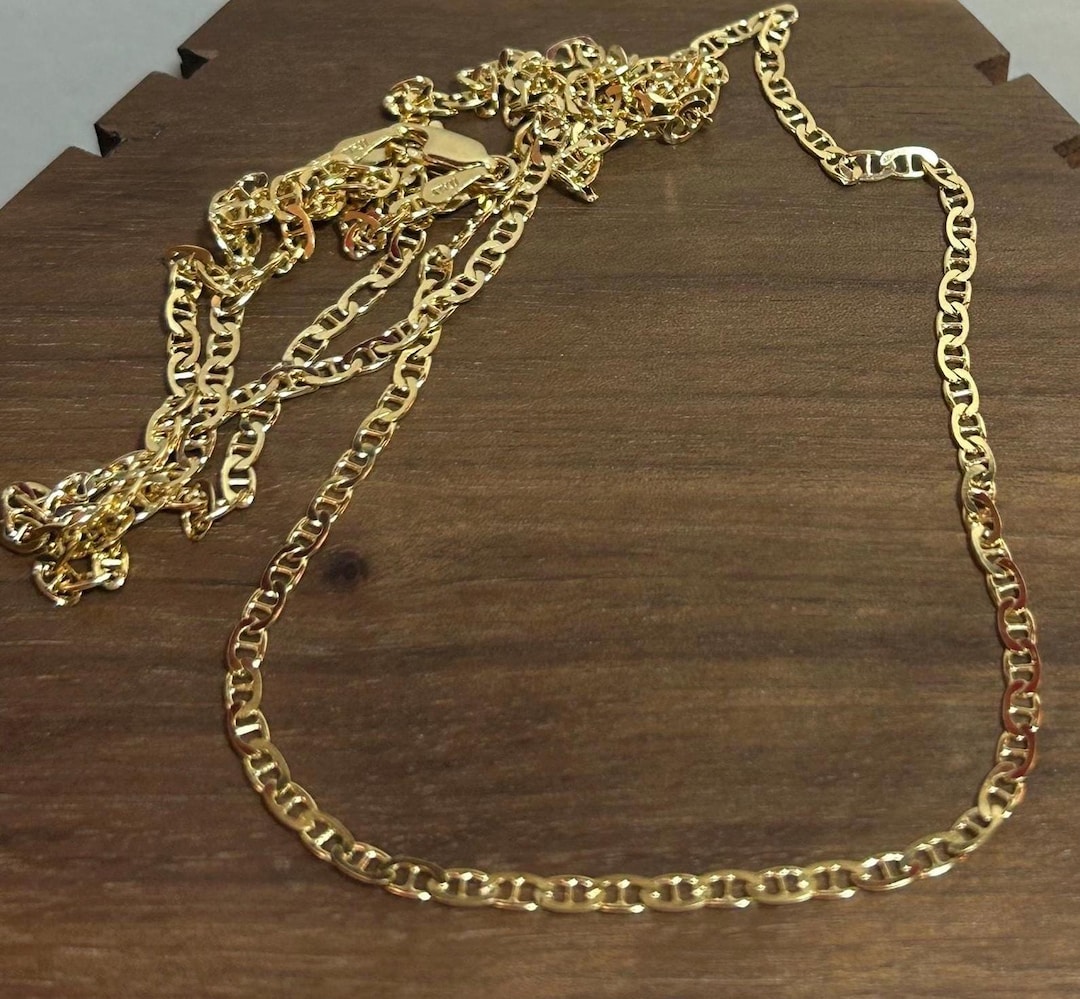 14K Anchor Chain Necklace 29.5" Men’s Unisex 14KT Yellow Gold 925 ...