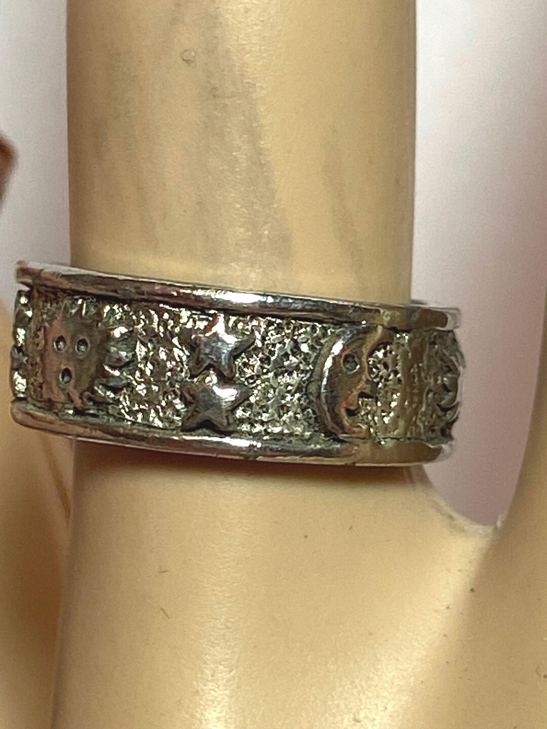 Sterling Celestial Ring Band Sz 6.5 Sun Face Moon Stars 925 Silver ...