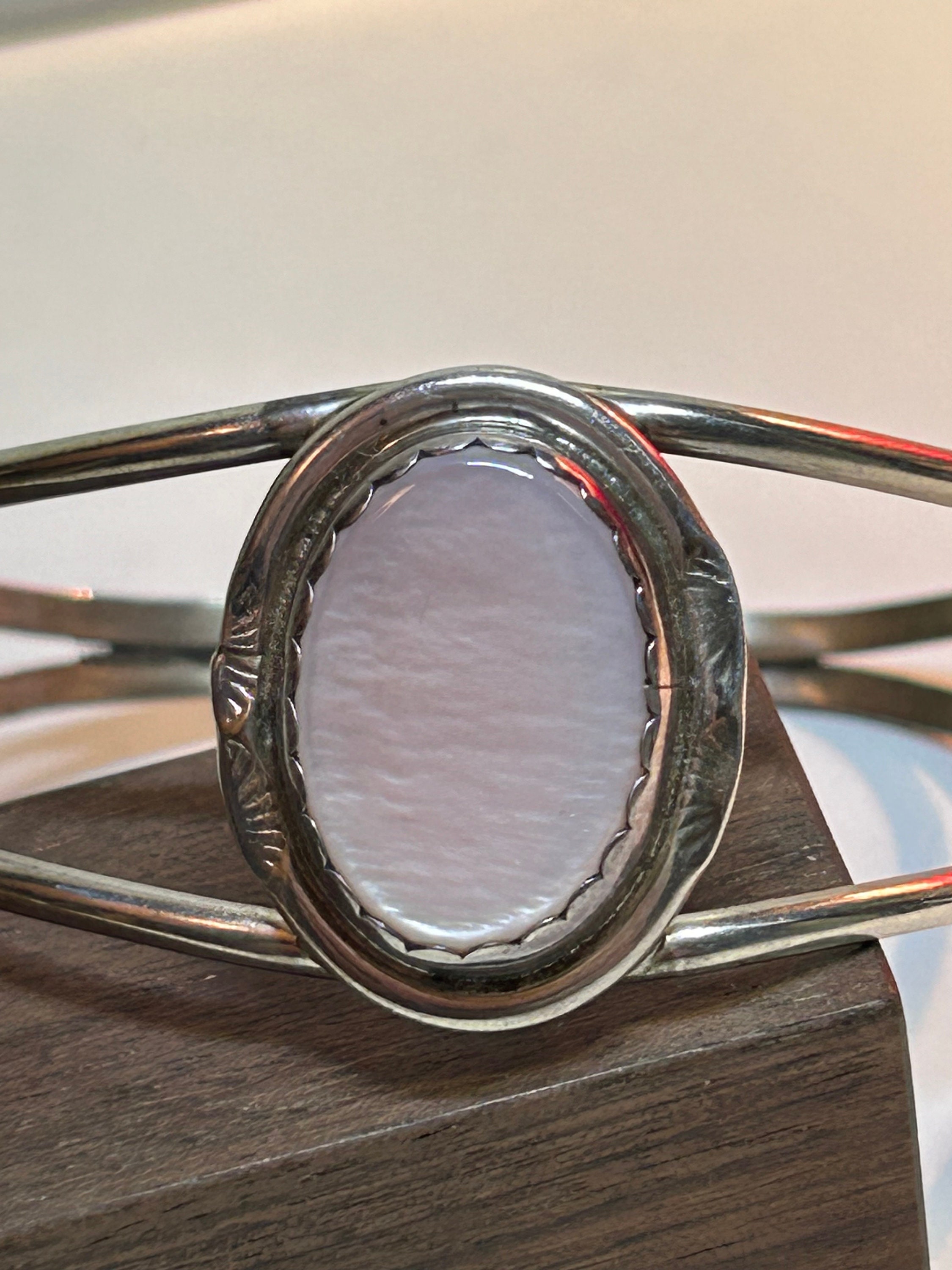 Navajo Pink Mussel Sterling Cuff Bracelet Clayton Tom 925 Silver Shell ...