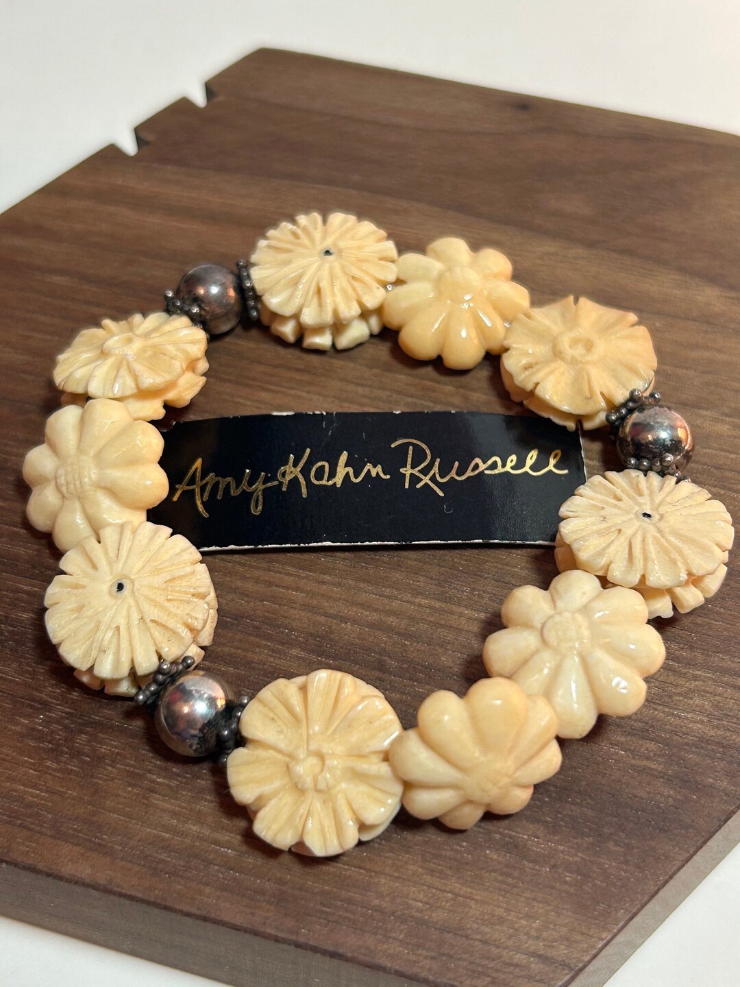 Amy Kahn Russell Carved Oxbone Sterling Flowers Bracelet NWT New ...