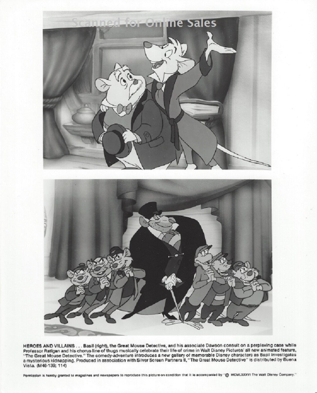 Disney the Great Mouse Detective Basil Dawson Professor Ratigan 8x10 ...