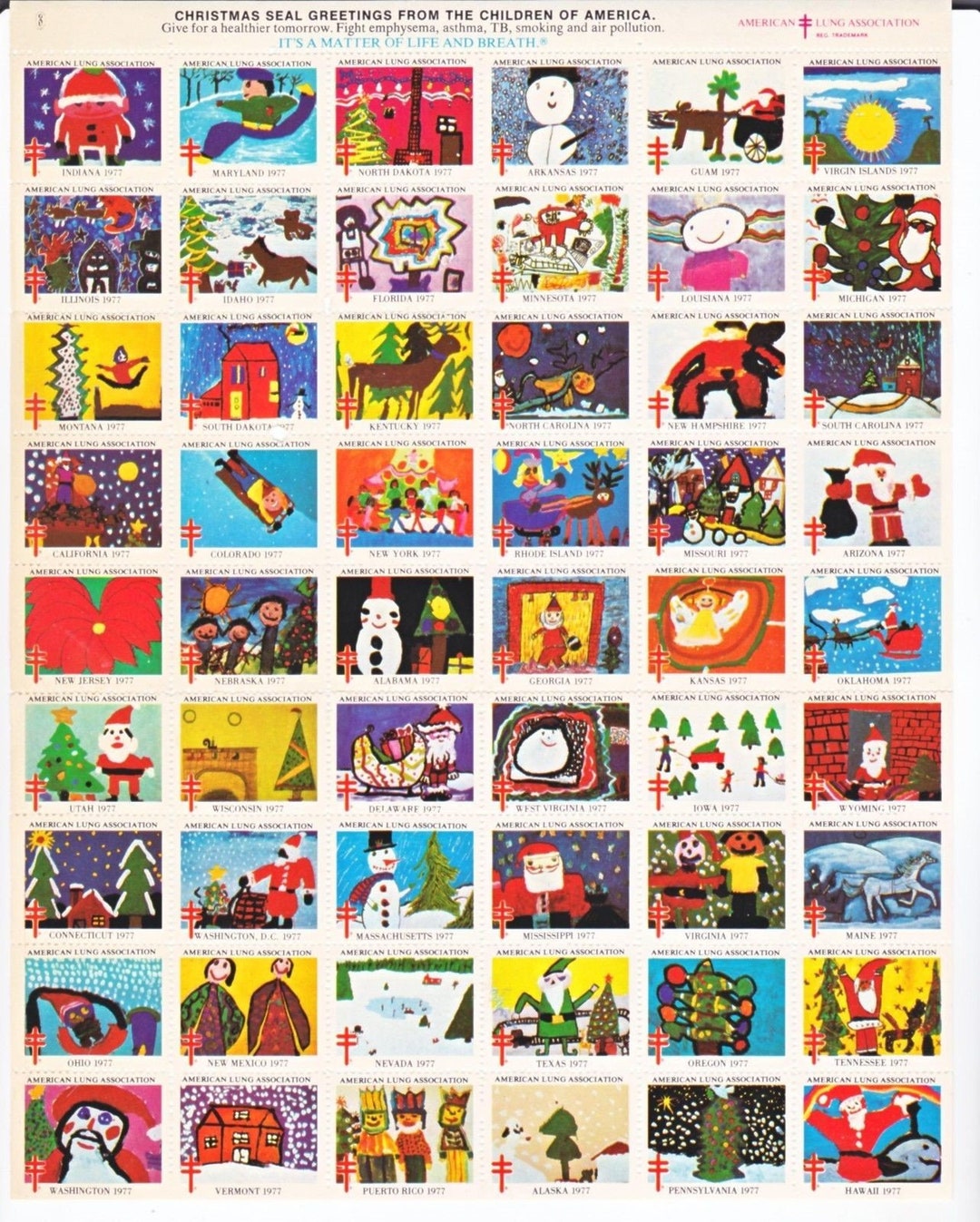 ALA Christmas Seals Children of America 1977 1 Full Sheets - Etsy