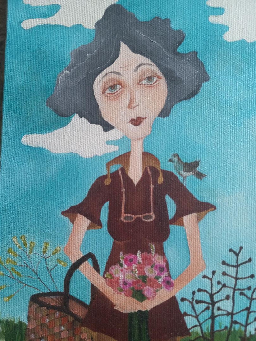 Outsider Artist: Connie Green- Original Oil Painting-" Spring Gardening ...