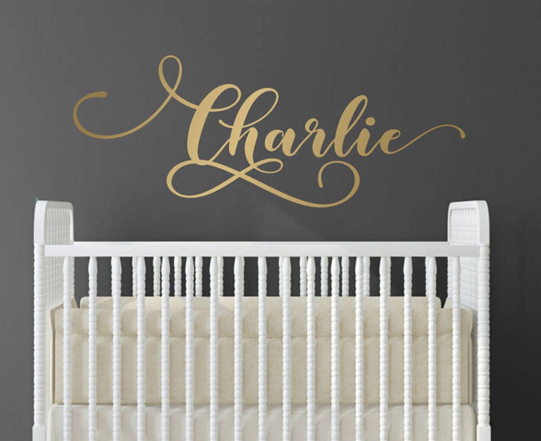 Script Name Wall Art, Monogram Wall Sticker, Gold Name Lettering ...
