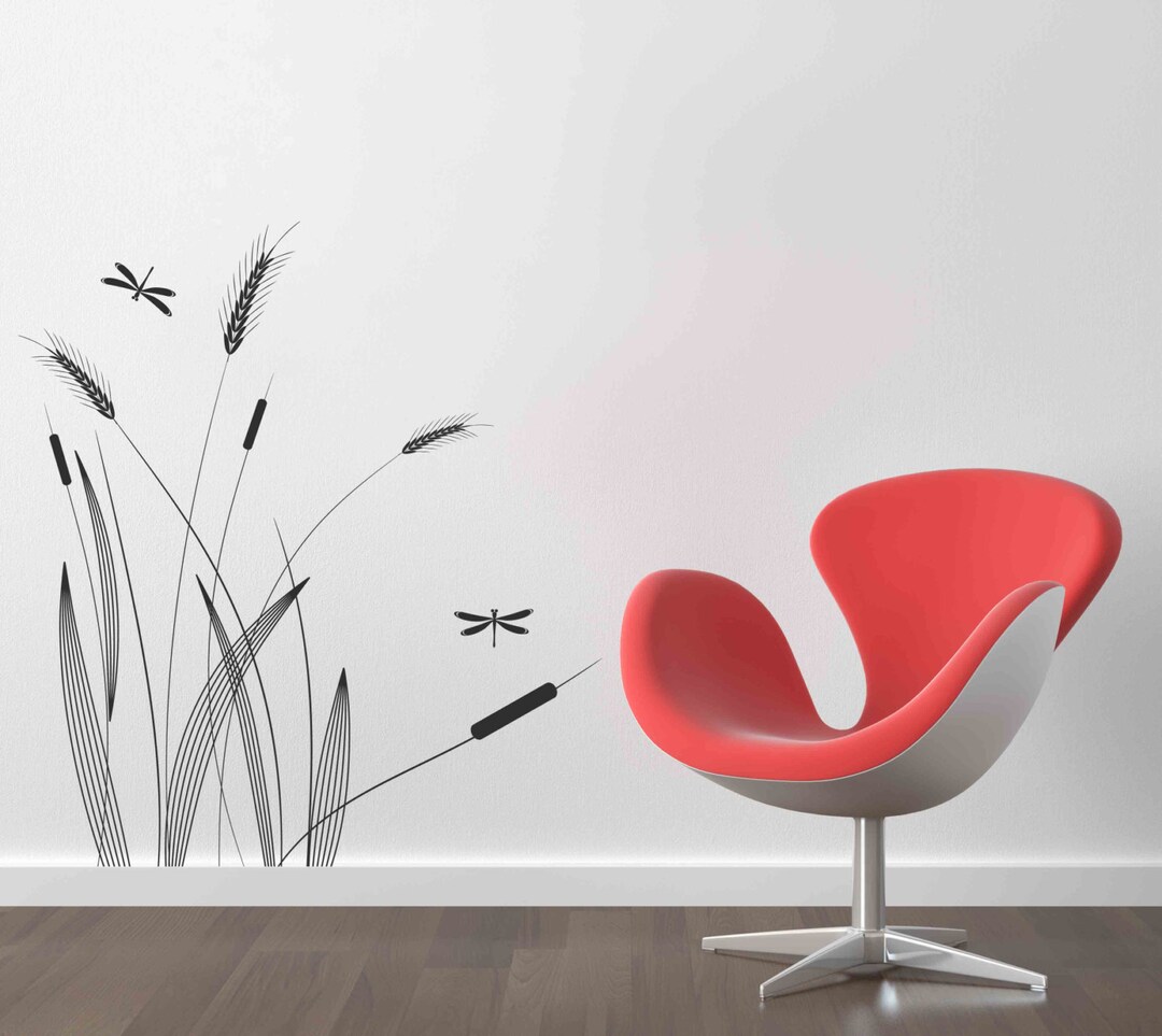 Vinyl Art Decal Stylish Modern Foliage Sedge Wheat Cane Grass Dragon ...