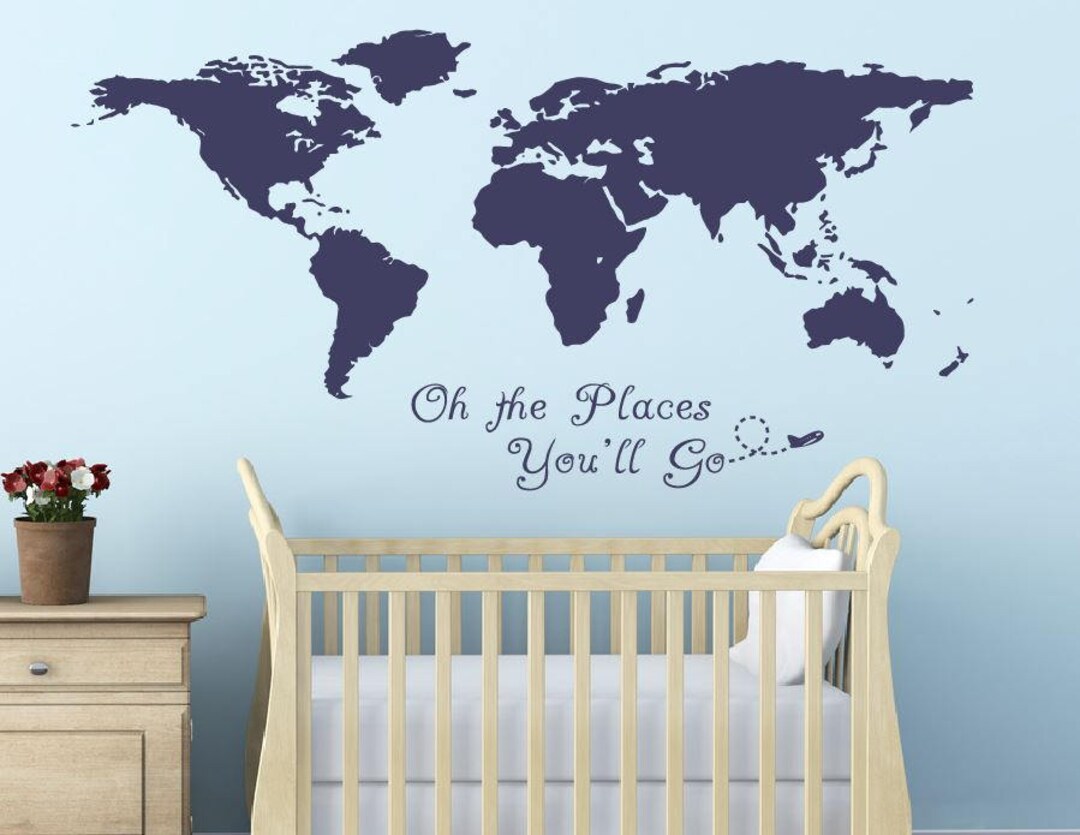 Oh the Places You Go World Map Sticker Decals Home Decor Art Cool Wall ...