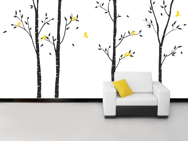 Birch Tree Wall Decal Birch Trees With Birds Wall Sticker - Etsy