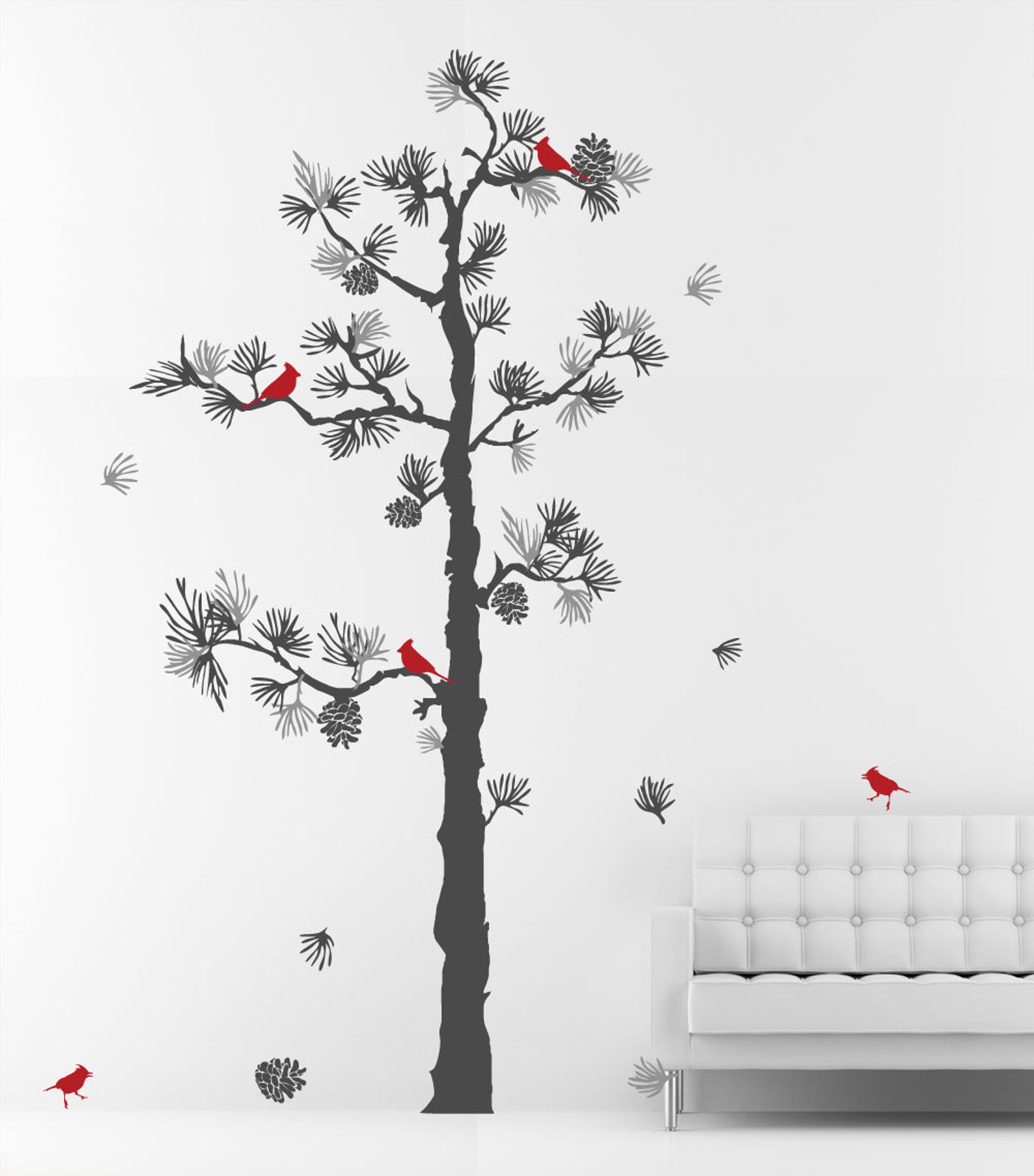 Realistic Pine Tree With Birds Wall Sticker Decals Stick on - Etsy