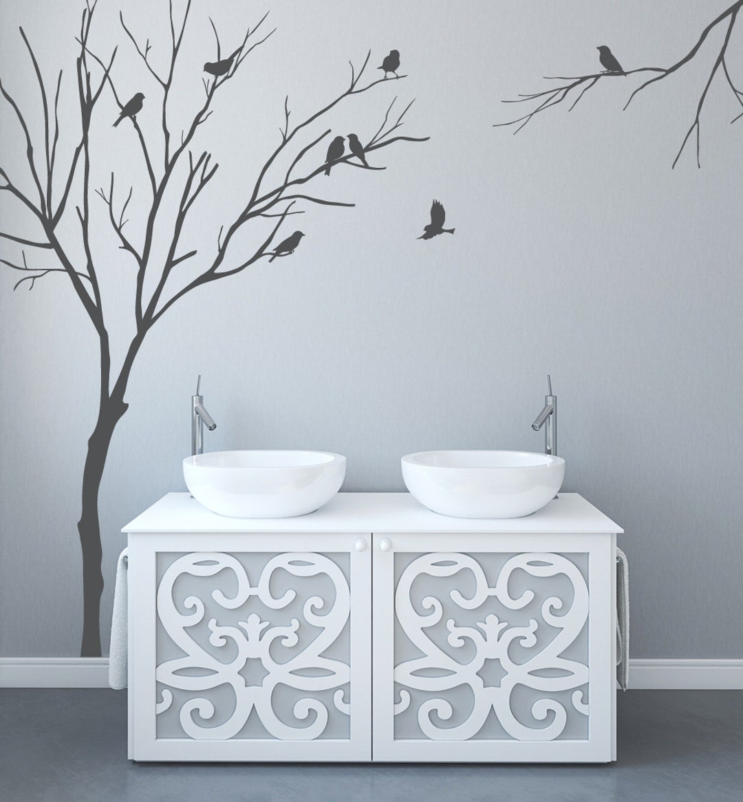 Realistic Winter Tree Wall Decals for Nursery With Birds Stick on Wall ...