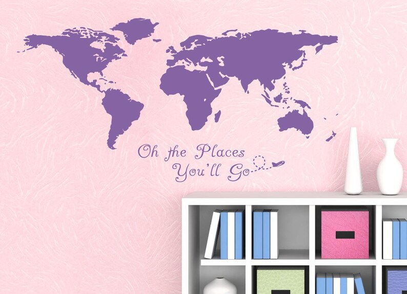 Oh the Places You Go World Map Sticker Decals Home Decor Art Cool Wall ...