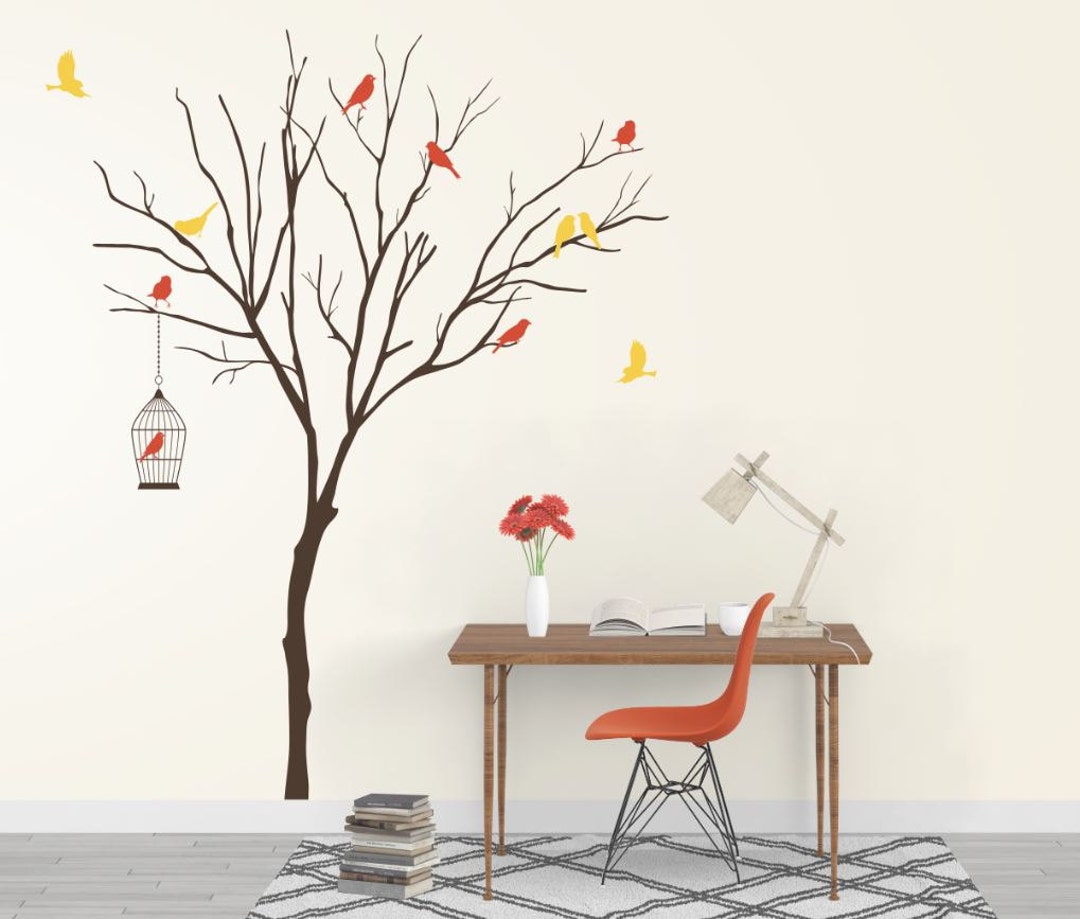 Realistic Winter Tree Tree Decals for Walls With Birds Stick on Wall ...