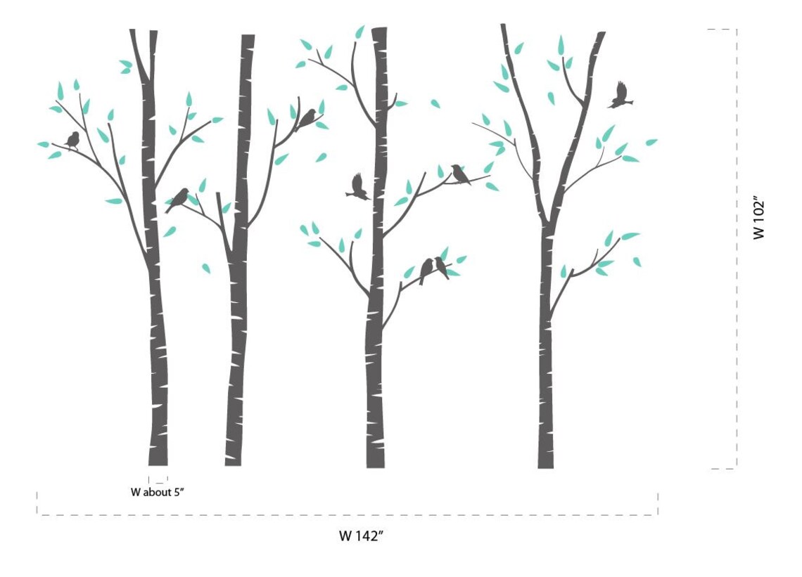 Birch Tree Wall Decal Birch Trees With Birds Wall Sticker - Etsy
