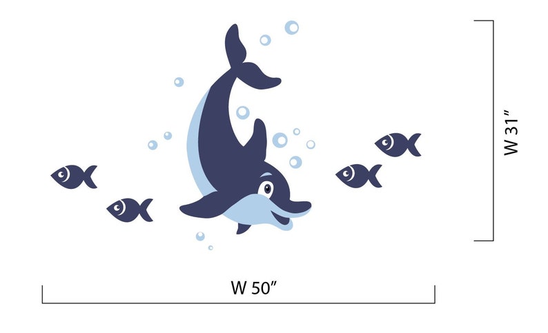 Dolphin and Fish Decal Sea Life Stick on Wall Art Baby Room | Etsy