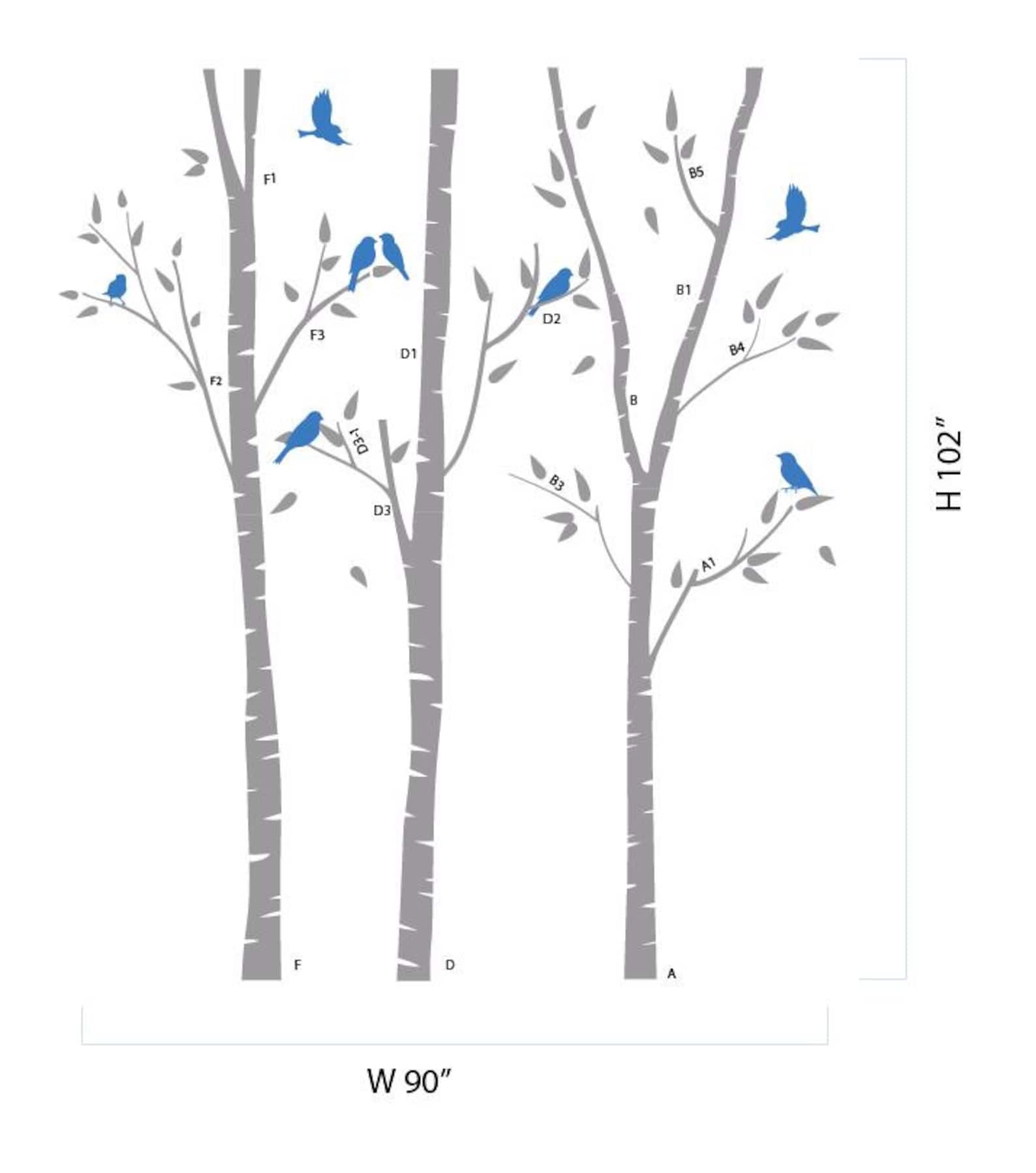 Birch Tree Decal With Flying Birds Wall Stickers for Bedrooms - Etsy