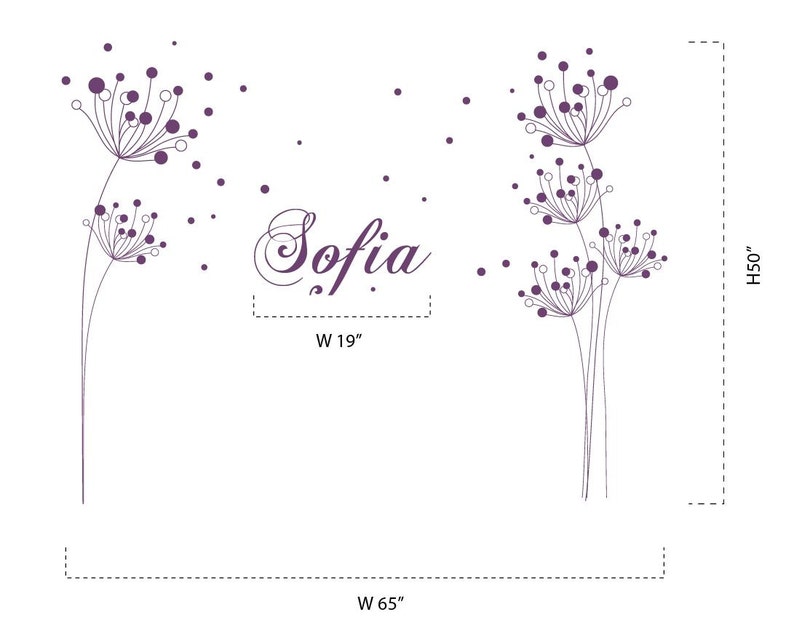 Decal Stylish Modern Flowers With Custom Name Wall Sticker | Etsy