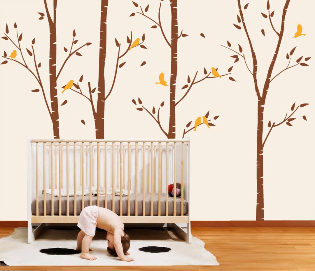 Birch Tree Wall Decal Birch Trees With Birds Wall Sticker Decals Tree ...