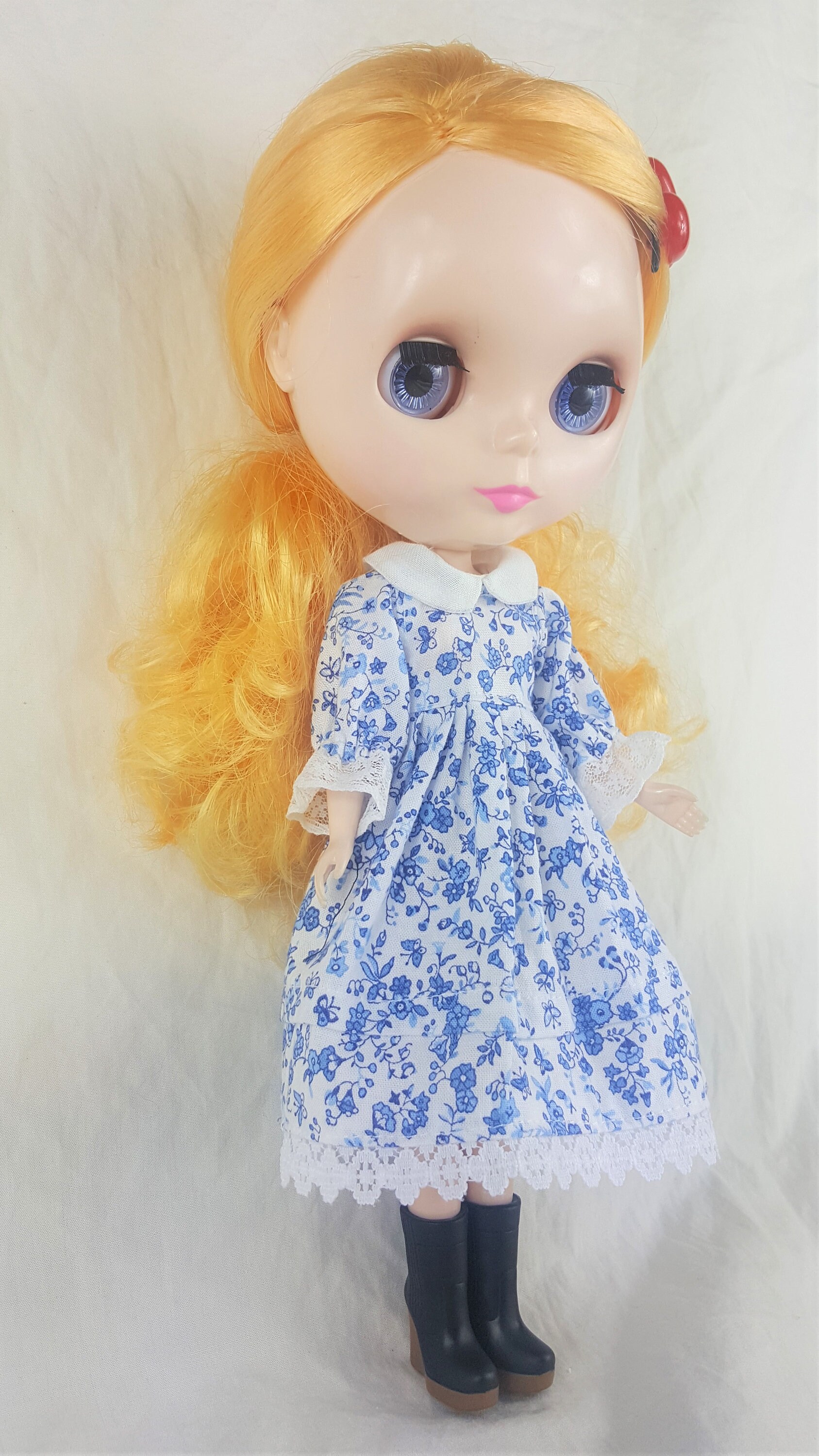 Toys Dolls & Action Figures Light blue floral dress with white apron ...