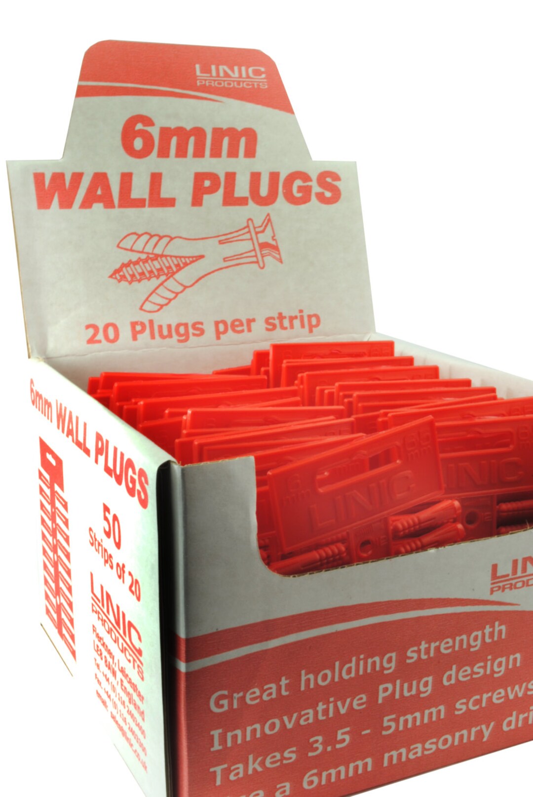 Linic Products UK Made Plastic Wall Plugs, Red, Display Box of 6mm Wall ...