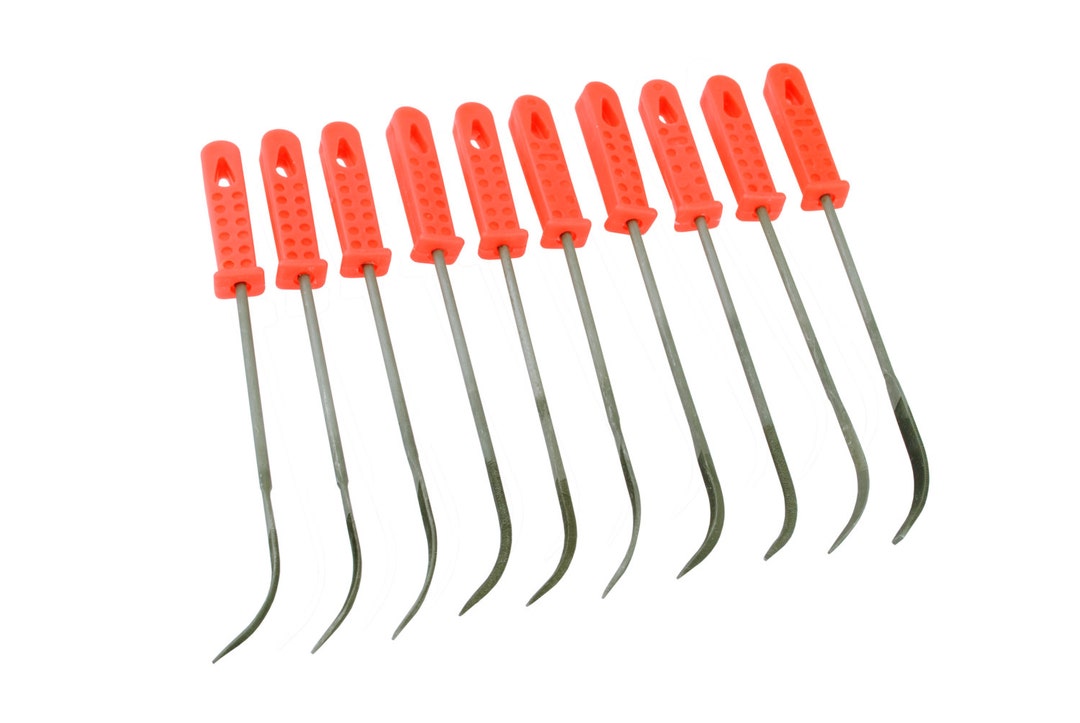 Riffler Needle File Set of 10 Bent Curved 140mm Files With Red Plastic ...