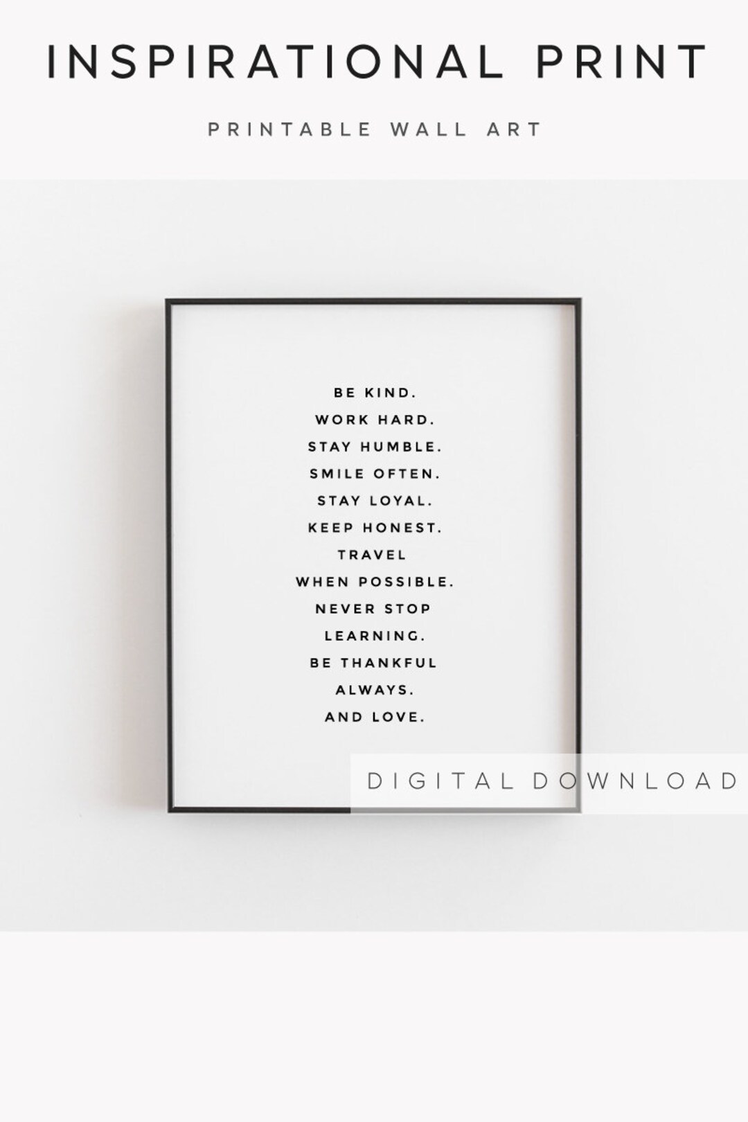 Inspirational Quotes, Be Kind Work Hard Stay Humble, Living Room Art ...