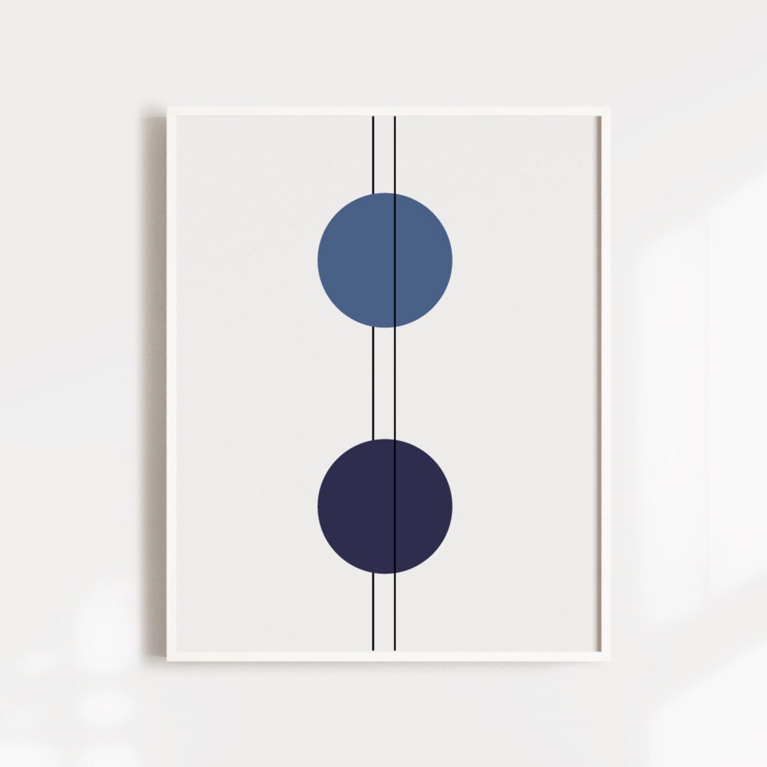 Blue Abstract Art, Blue Geometric Printable Art, Mid Century Wall Art ...