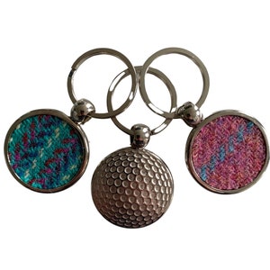 Golf Ball Keyring in Harris Tweed & Metal, Golf Key Ring, Golfer Gift ...