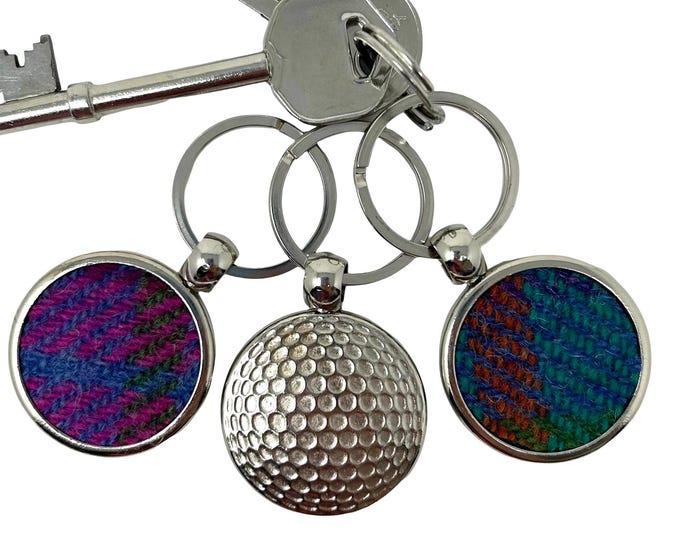 Golf Ball Keyring in Harris Tweed & Metal, Golf Key Ring, Golfer Gift ...