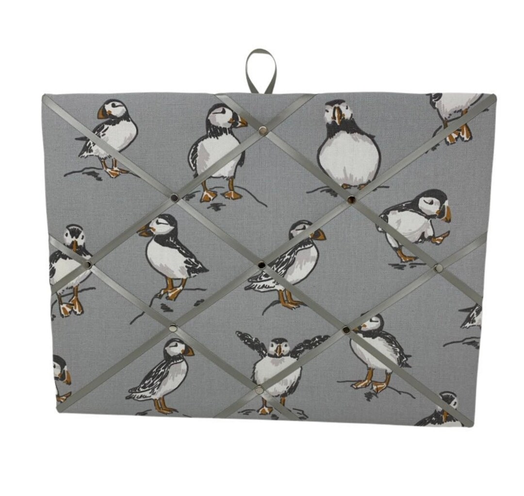 Memo Board in Puffin Fabric, Puffin Gifts, Grey Pin Board, Puffins ...