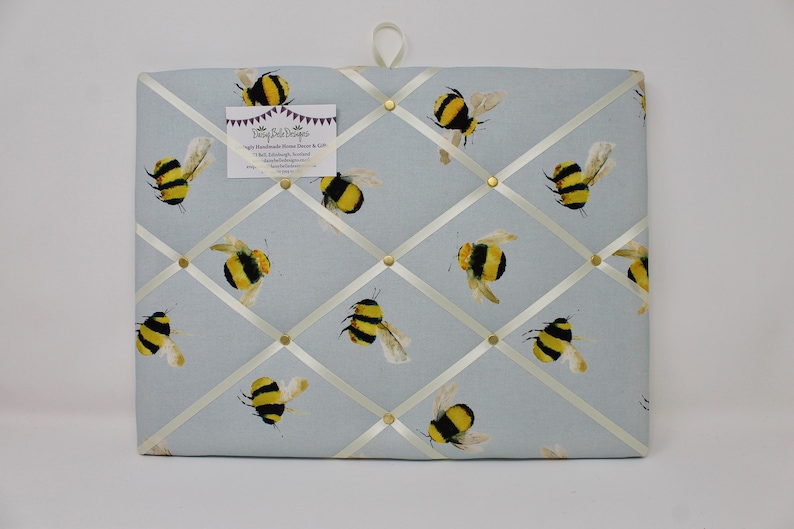 Kitchen Noticeboard in Bumble Bee Fabric, Bee Gifts, Blue Pin Board - Etsy