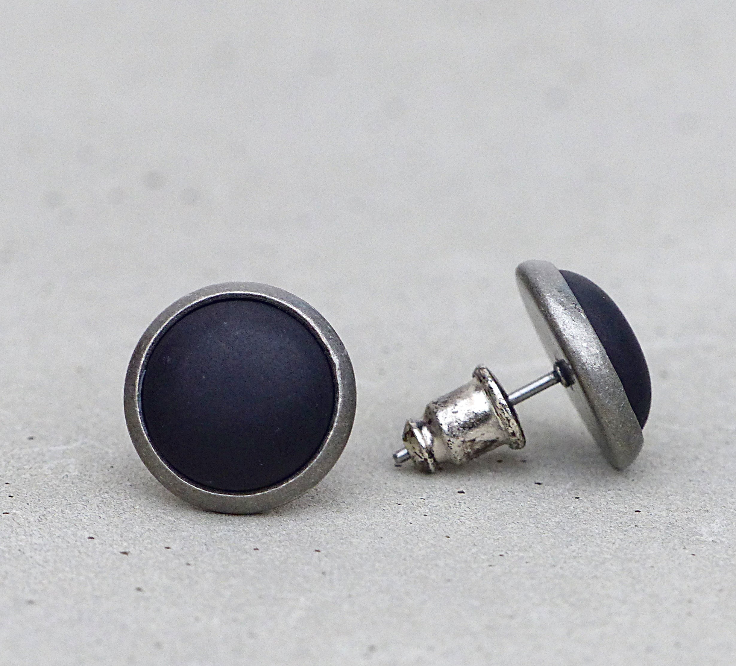 Small Antik Silver Ear Studs Matt Black Basic Ear Studs - Etsy