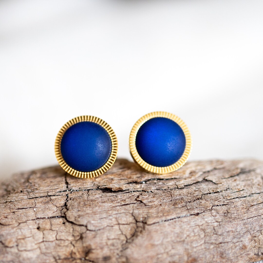 Relief Stud Earrings Ella Matt Navy Blue Stainless Steel Stud Earrings - Etsy