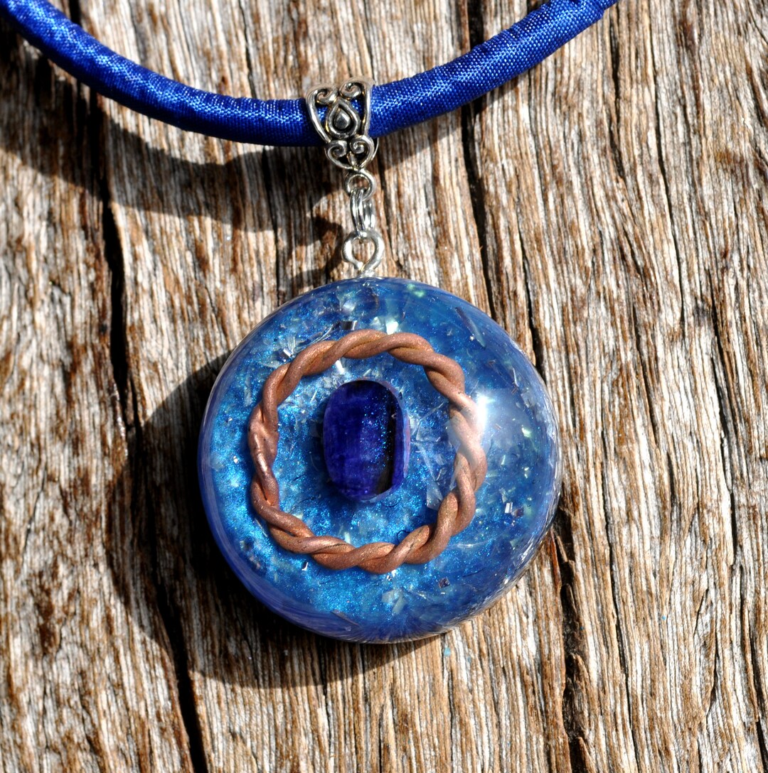 BLUE SAPPHIRE Sacred Cubit Copper Tensor Ring Orgone Orgonite® Pendant ...