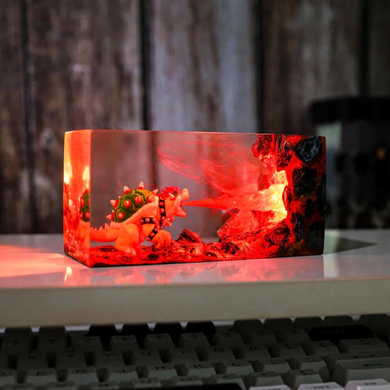 Super Mario Bowser Fire Breath Game Epoxy Resin Lamp, Night Light, Gift ...