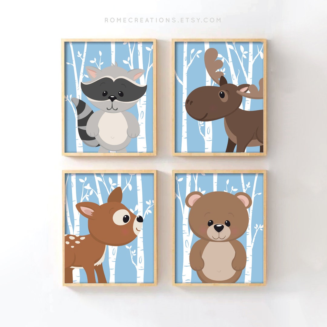 Woodland Animal Nursery Prints – Set of 4 Forest Baby Room Wall Art ...