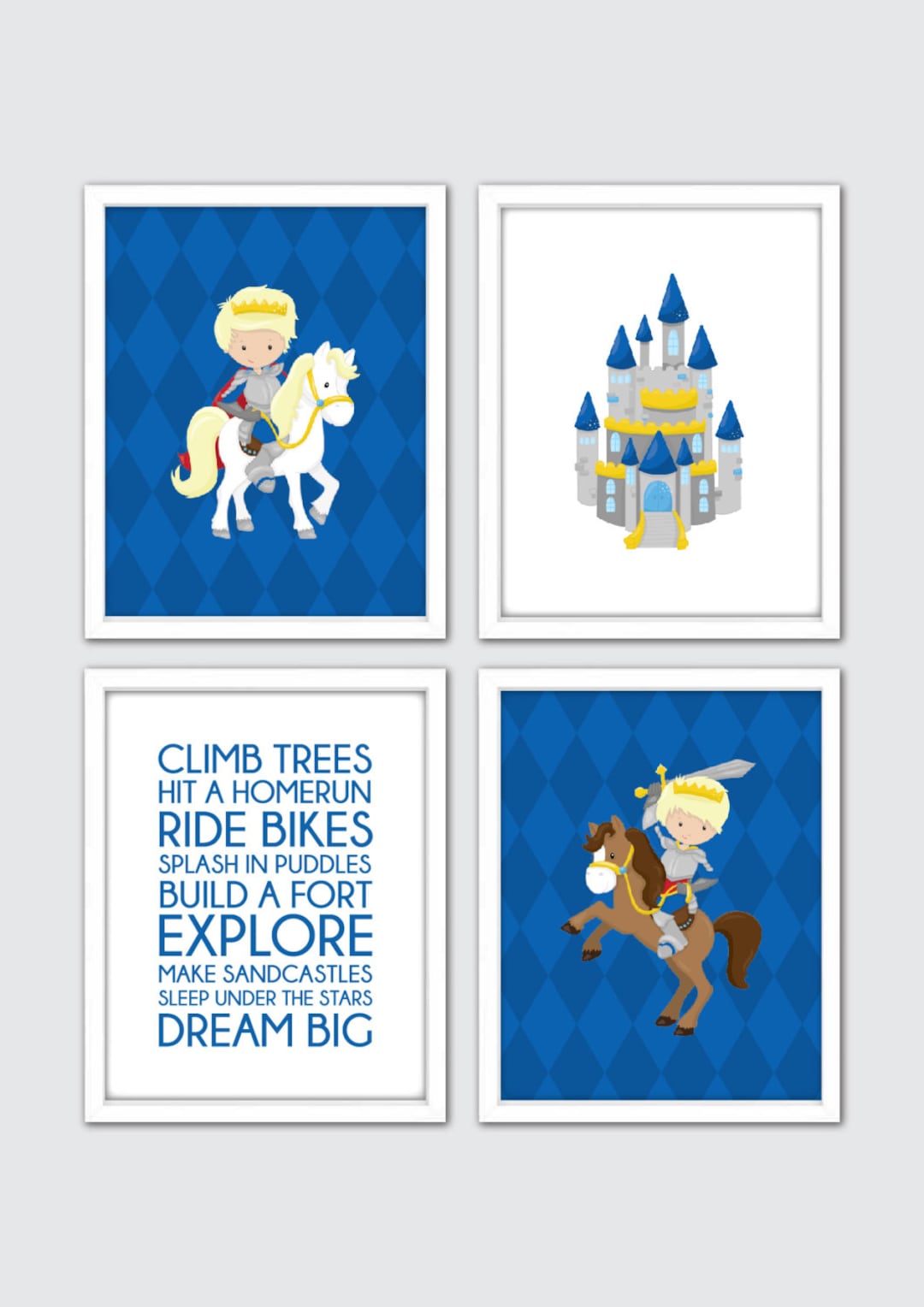 Knight Nursery Wall Art Set of 4 – Medieval Baby Boy Room Prints With ...