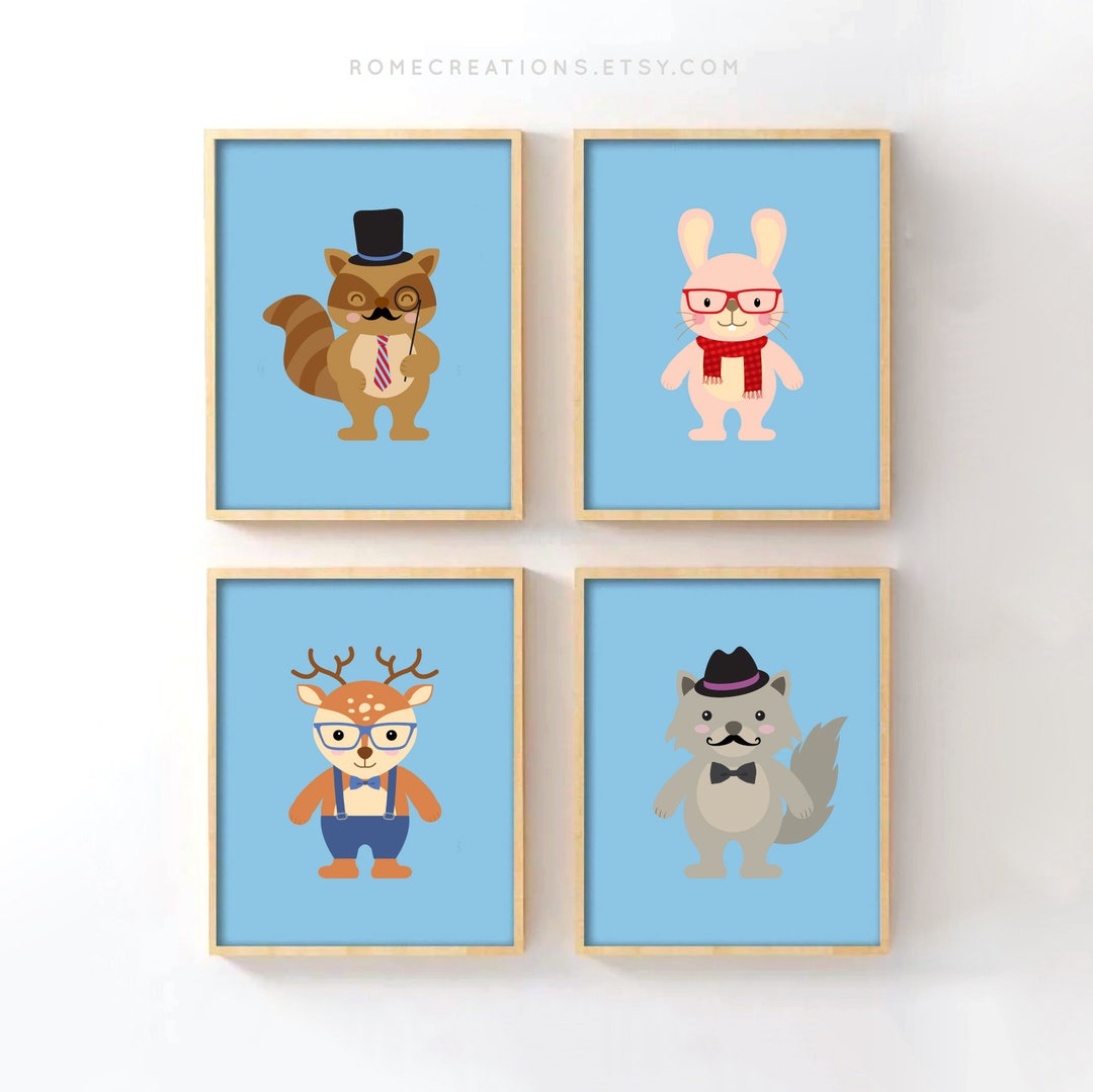 Hipster Woodland Nursery Wall Art Set of 4 – Forest Animal Prints for ...