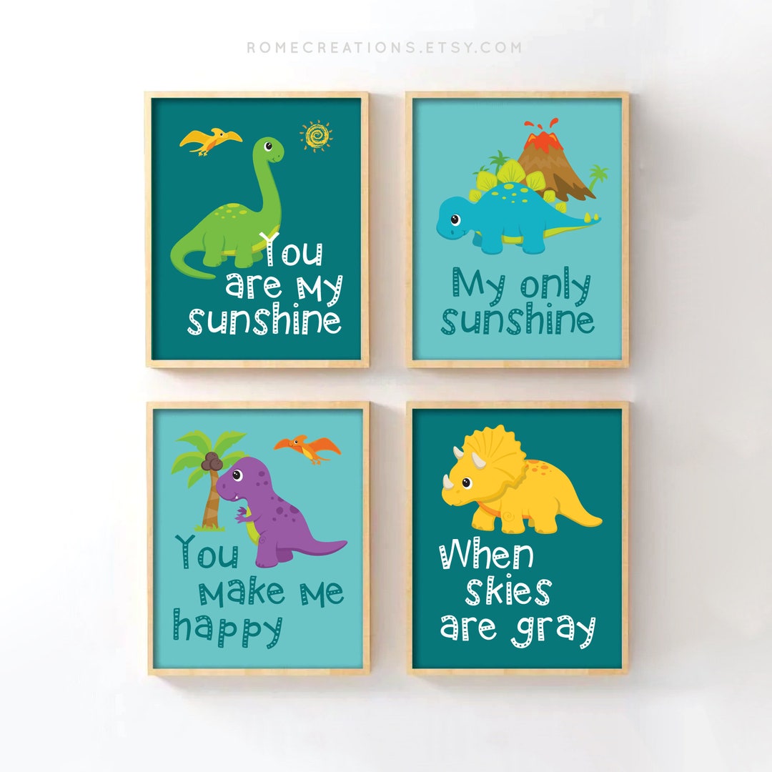 Dinosaur Nursery Wall Art – Set of 4 “you Are My Sunshine” Prints ...