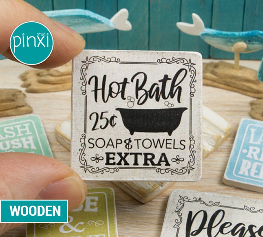 Dollhouse Miniature Bathroom Sign Hot Bath Sign Handmade Dollhouse ...