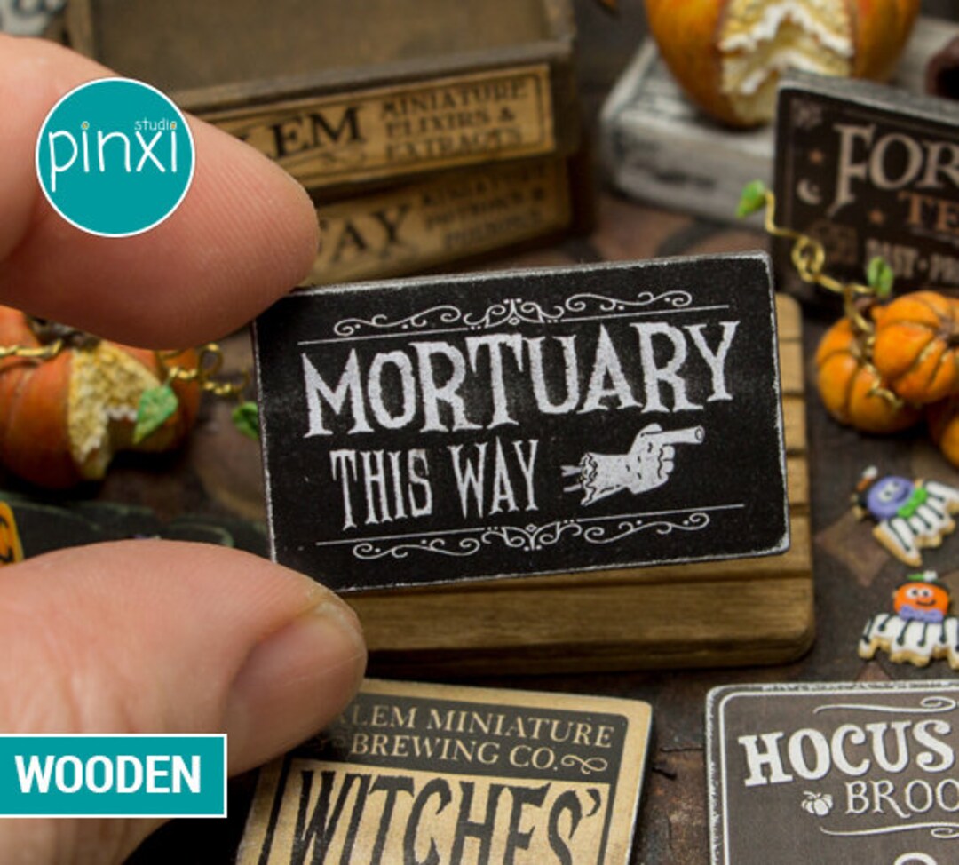 Miniature Halloween Mortuary This Way Sign ADULT COLLECTORS Handmade ...