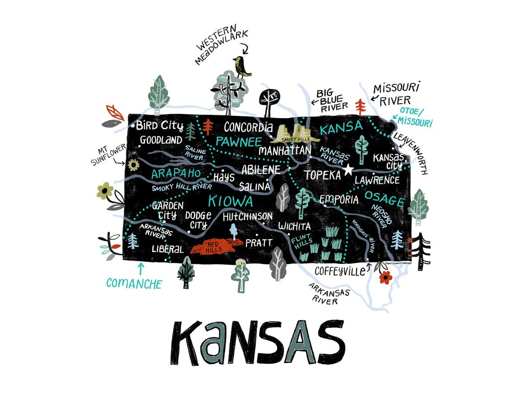 State of Kansas Art Print-color Options Available - Etsy