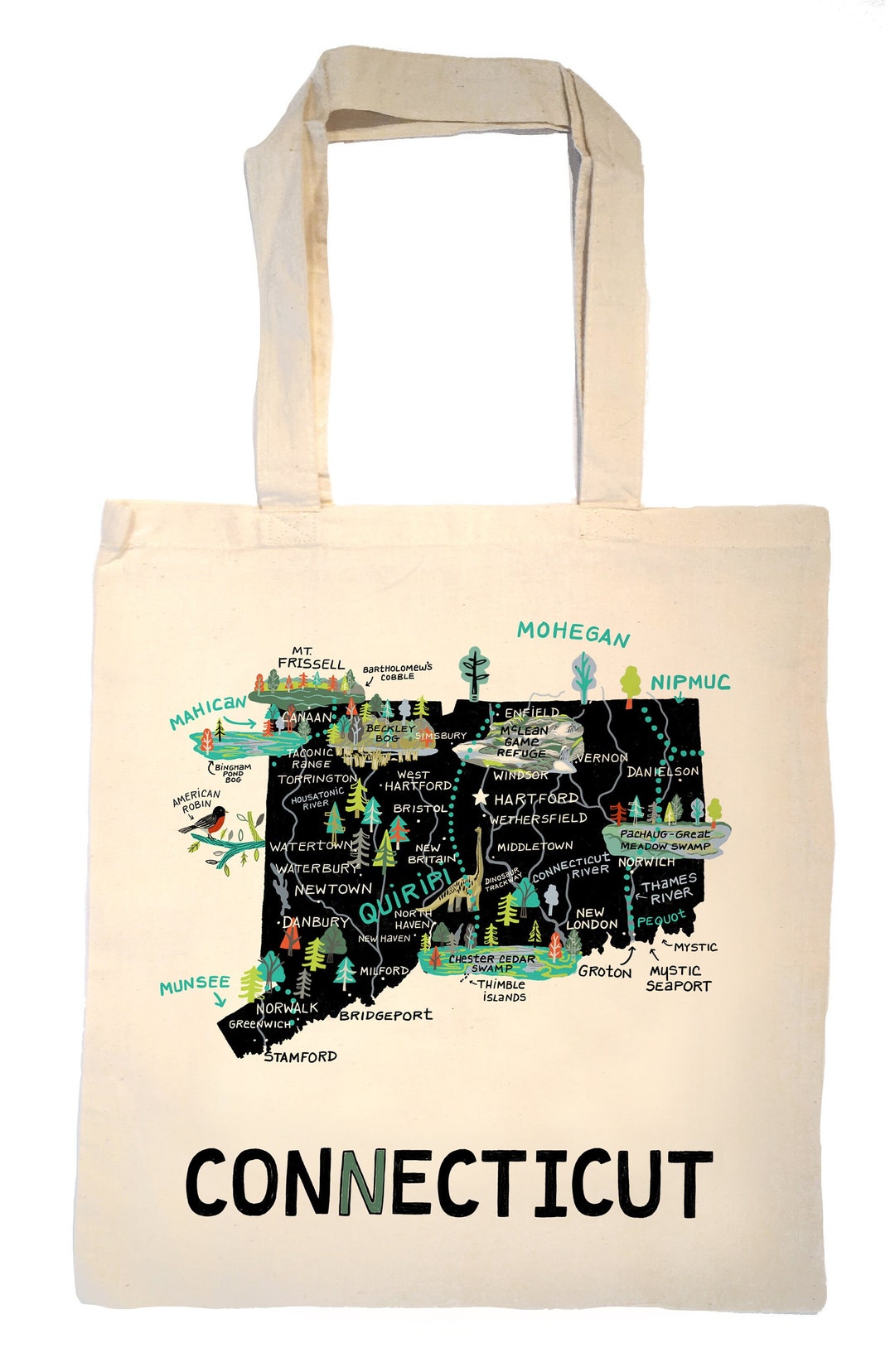State of Connecticut Canvas Tote Bag-choice of Tote Material - Etsy