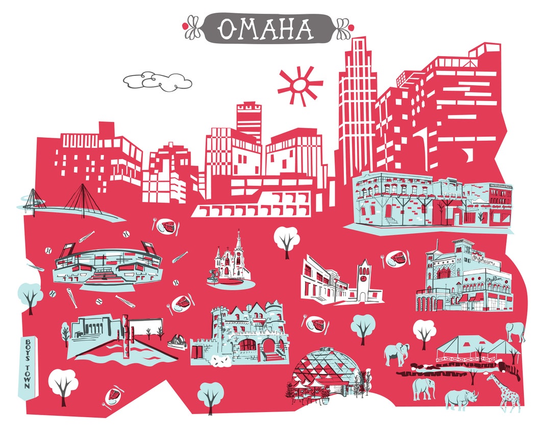 Wall Art-omaha-art Print-2 Color-city Illustrations-10x8-you Choose ...