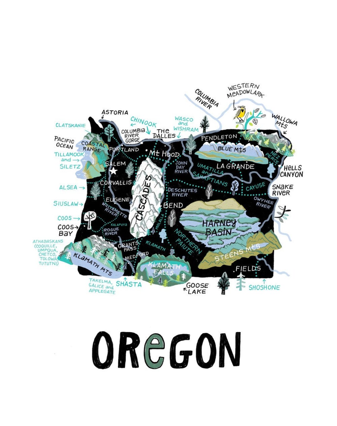State of Oregon Art Print-color Options Available - Etsy