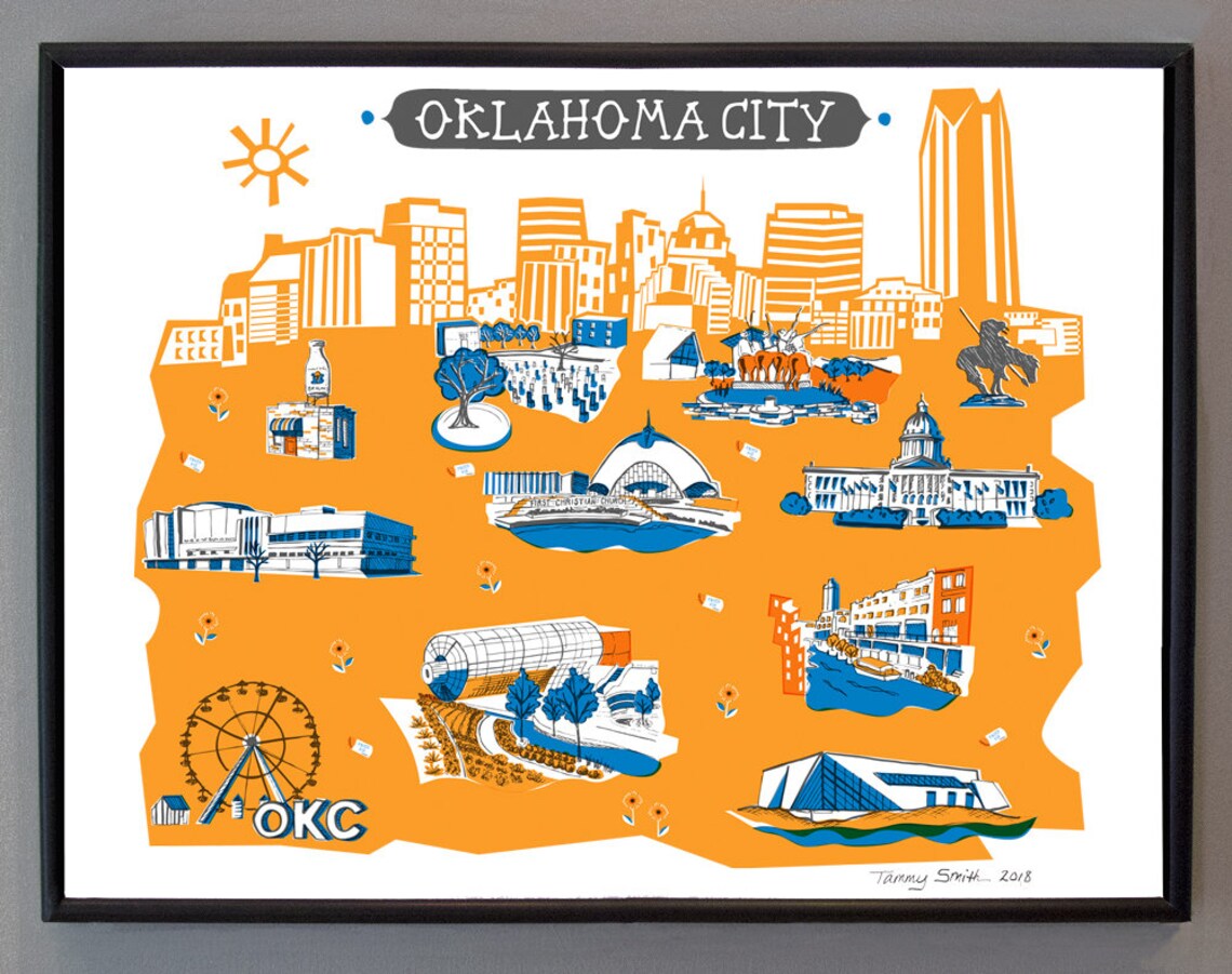Wall Art-Oklahoma City Oklahoma-Art Print-3 Color-City | Etsy